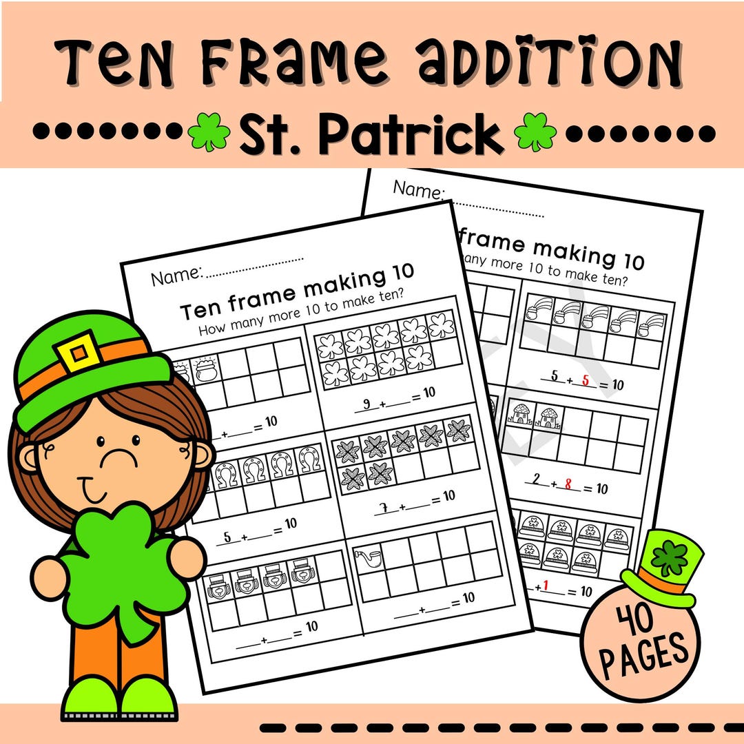 St. Patrick Ten Frame Worksheets, Addition in to 10, Answer Key, PDF ...