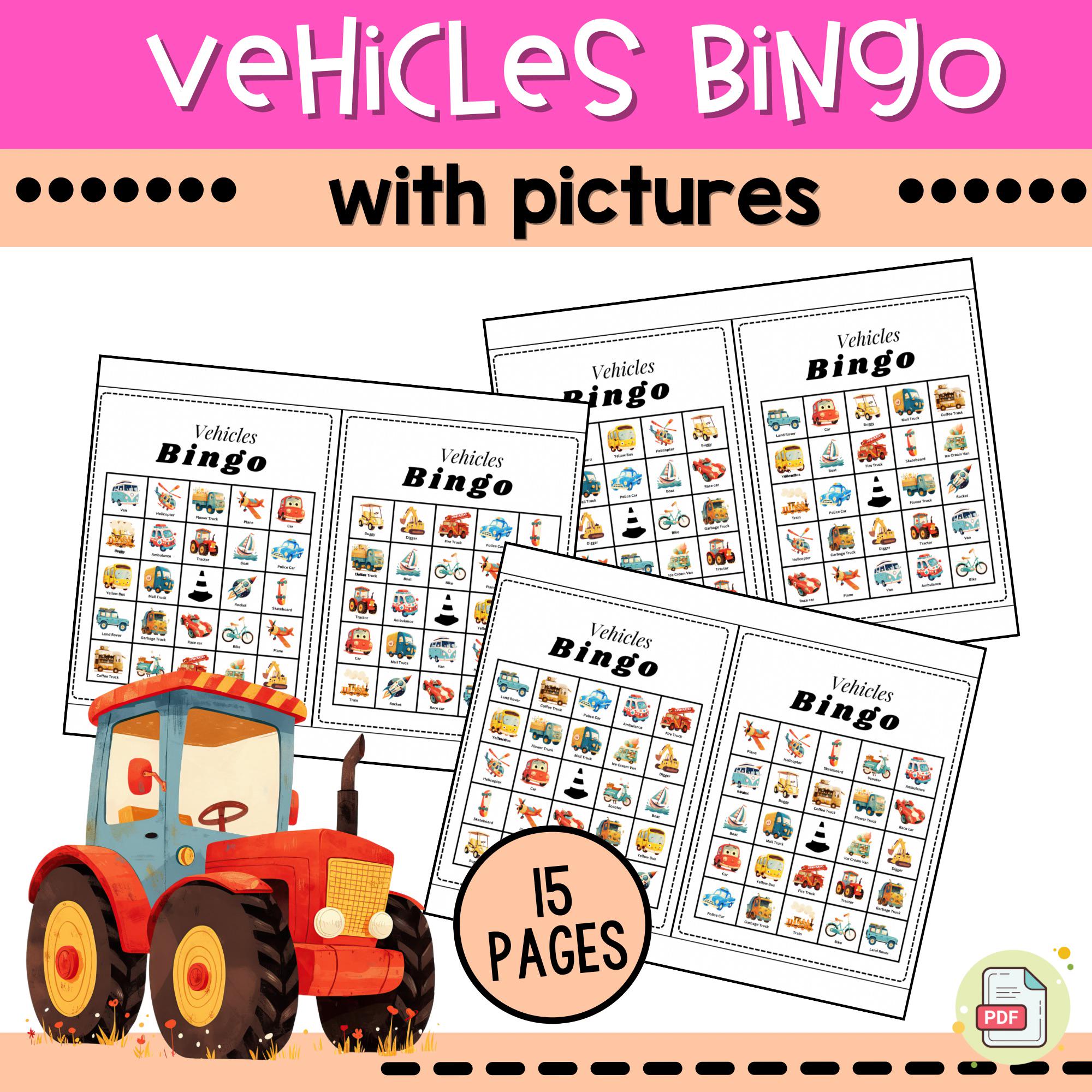 Vehicle Bingo Card, Bingo Game, Family Game Night, Homeschool ...