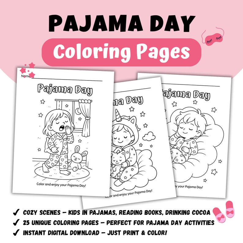 Pajama Day Coloring Pages: 25 Fun Printable Sheets (PDF Download) - Etsy