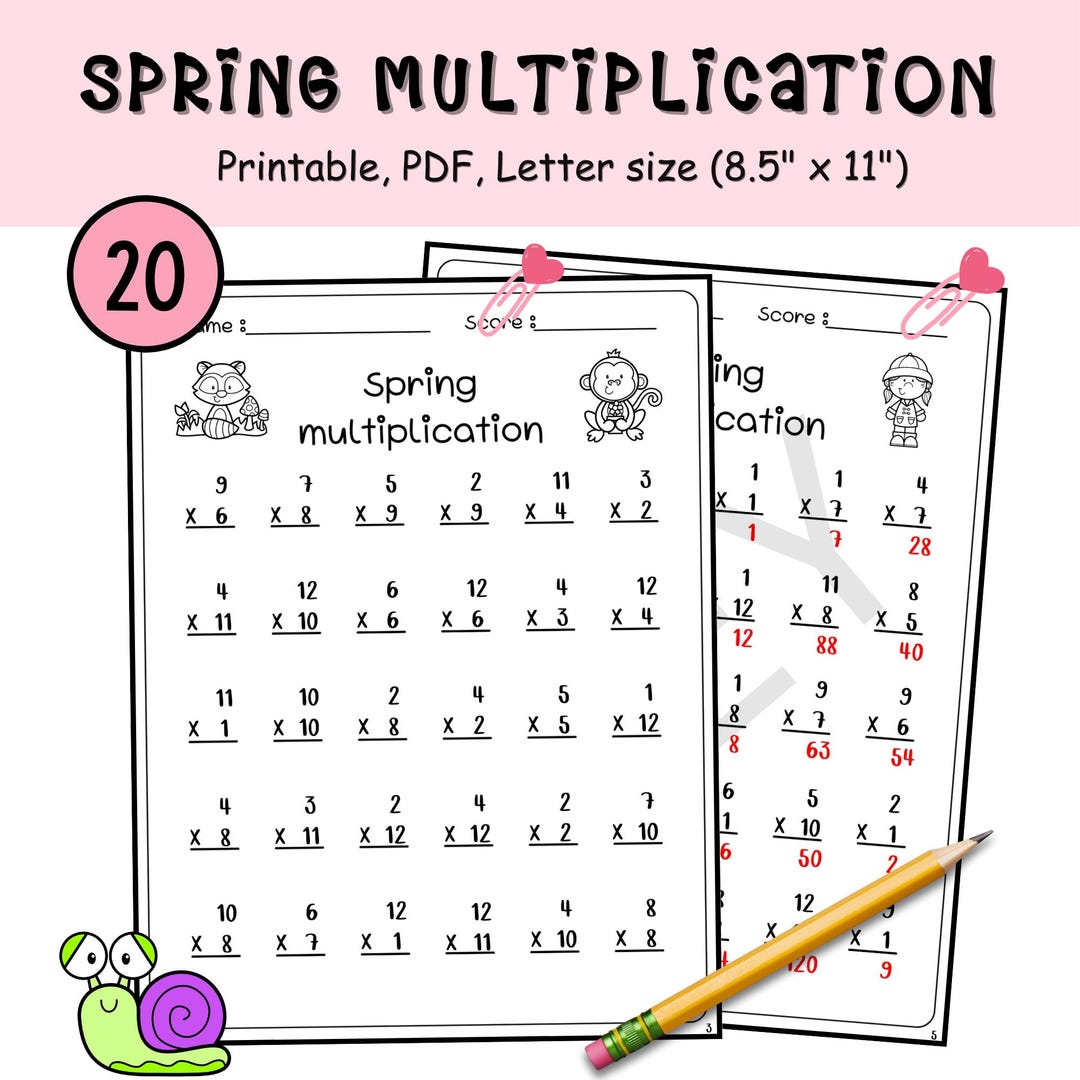 Spring Multiplication Worksheet, Multiplication Facts, Vertical Format ...