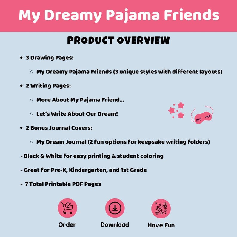 Pyjama Tag Schreiben und Zeichnen Printable | Traumbuch für Kinder ...