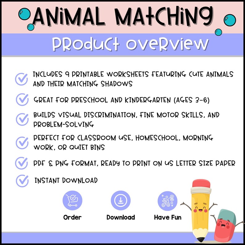 Animal Shadow Matching Worksheets: Preschool Fine Motor Skills (PDF ...