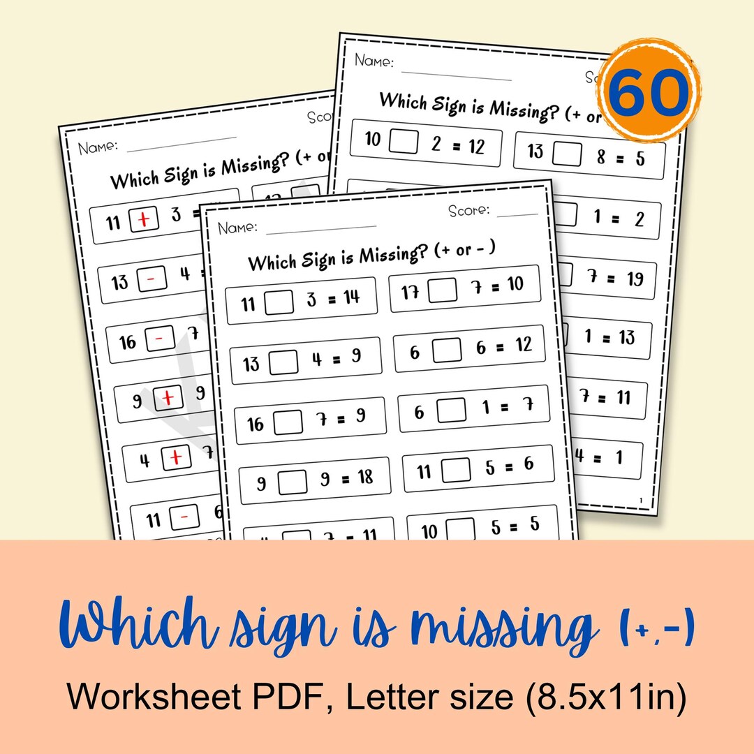 Which Sign is Missing Worksheets, Subtraction, Addition, Answer Key ...