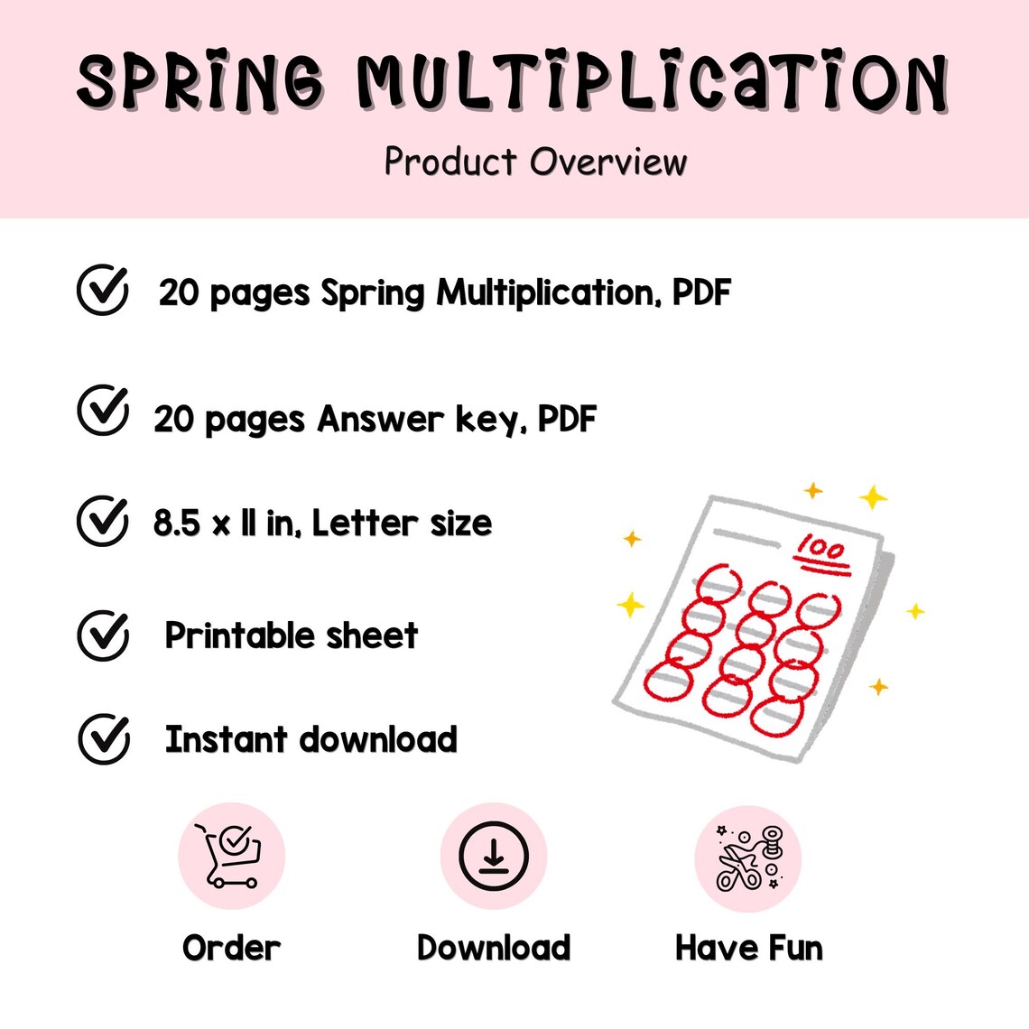 Spring Multiplication Worksheet, Multiplication Facts, Horizontal ...