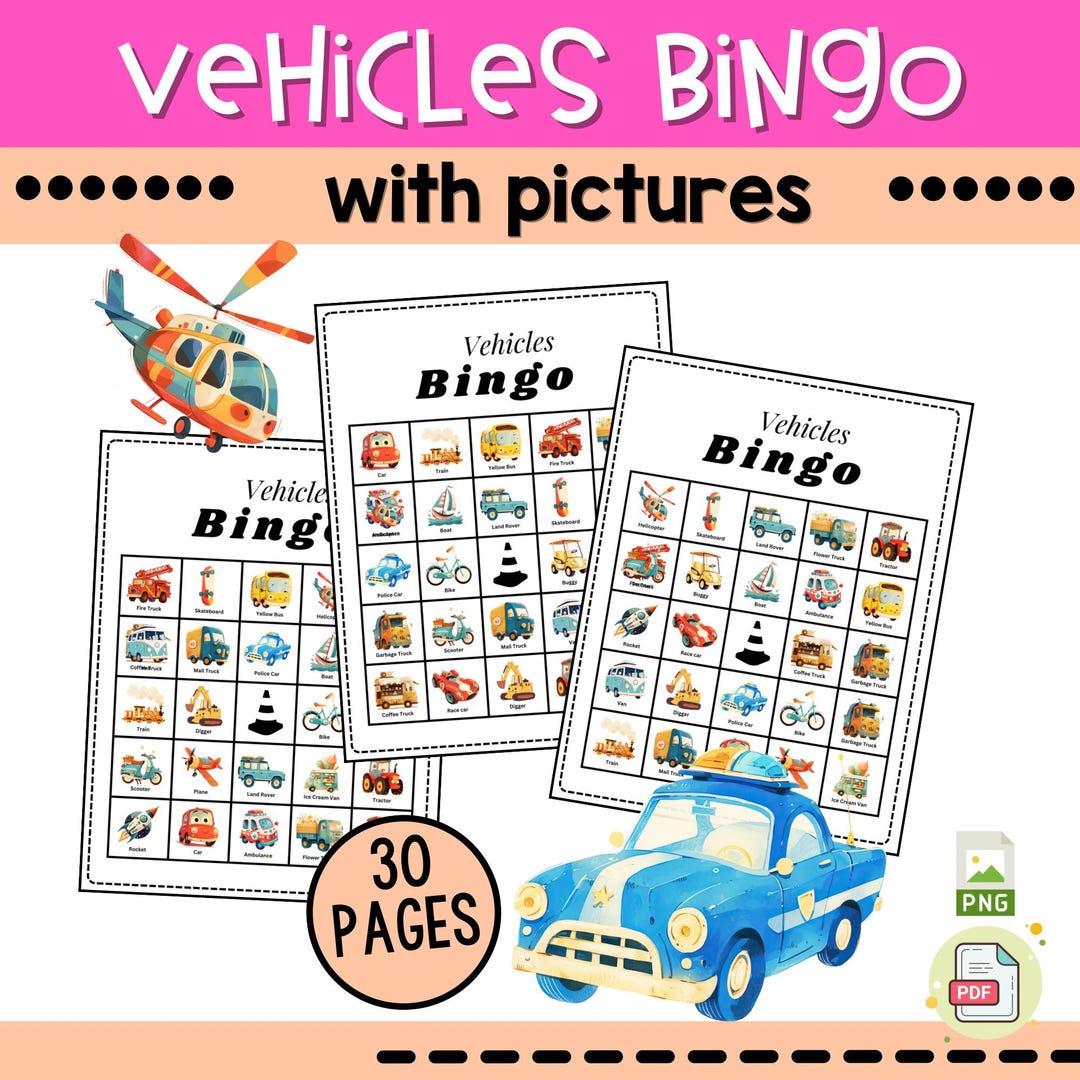 Vehicle Bingo Card, Bingo Game, Family Game Night, Homeschool ...