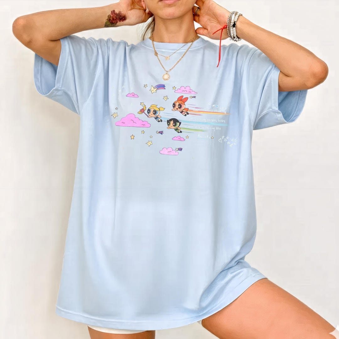 Cute Flying Dog Cartoon Tee | Pastel Clouds, Stars, Whimsical Pup ...