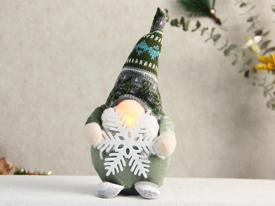 Glowing Gnome Gnome With Light on Nose Dark Green Gnome rudolph Gnome ...