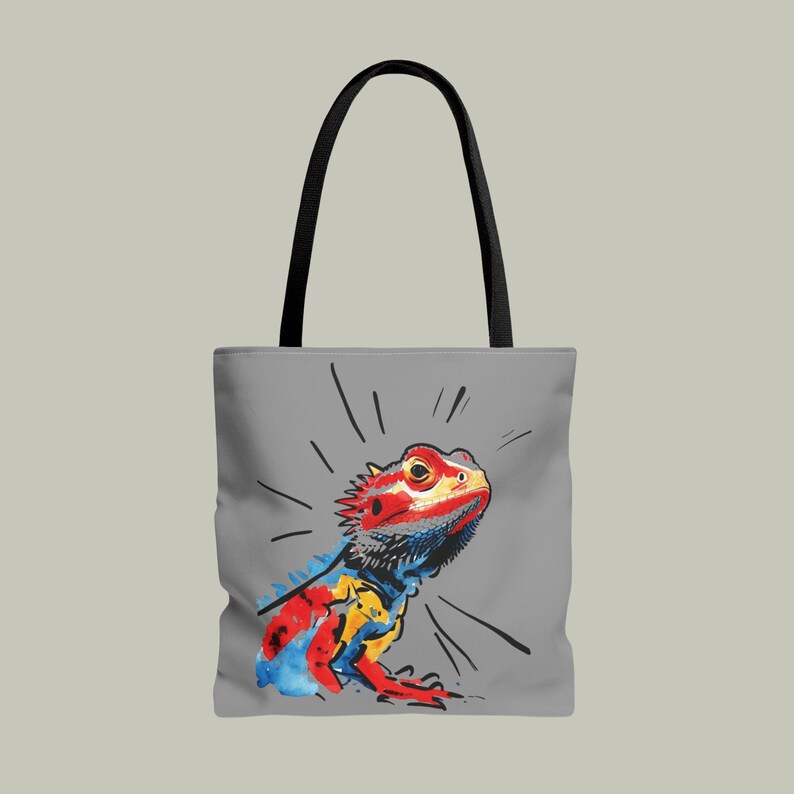 Artsy Bearded Dragon Tote Bag - Watercolor Reptile Durable Canvas Tote ...