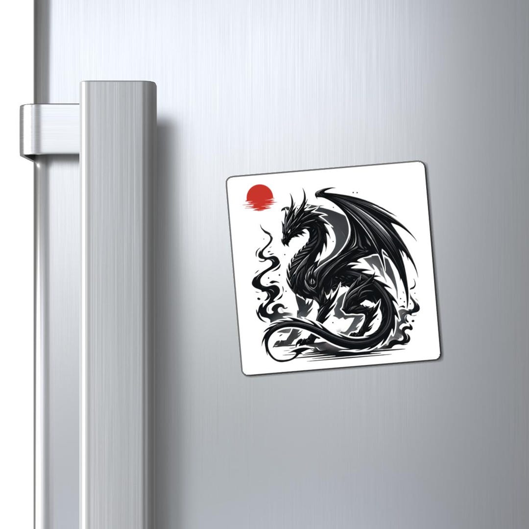 Black Dragon Fridge Magnet - Sleek Fierce Fantasy Décor for Teens ...