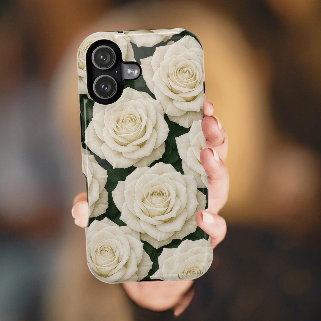 White Roses Wedding Phone Case | Glossy Floral iPhone 17 & Samsung ...