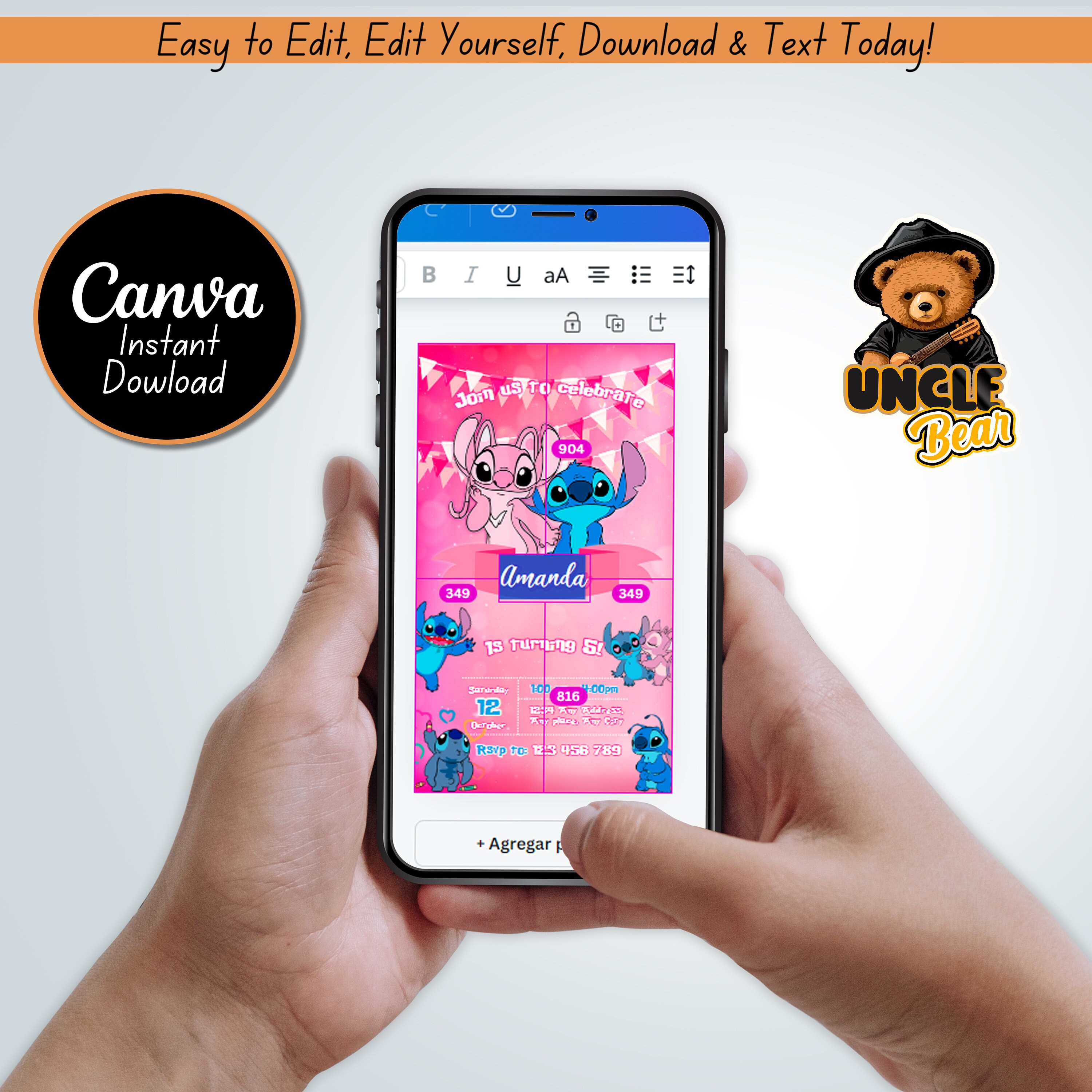 Editable Mobile Stitch Birthday Invitation Template, Birthday Party ...