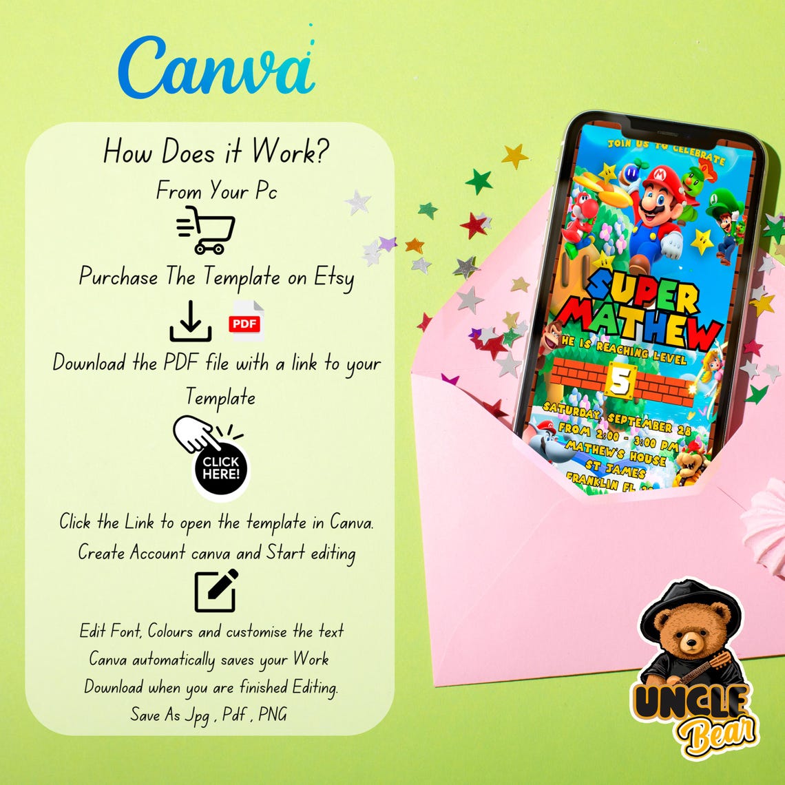 Super Mario Bros Mobile Digital Birthday Invitation | Super Mario ...