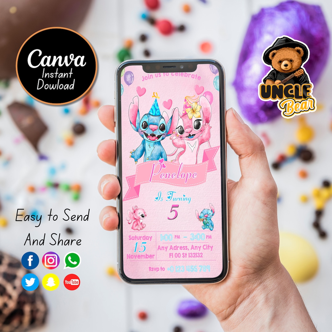Editable Mobile Stitch Birthday Invitation Template, Birthday Party ...