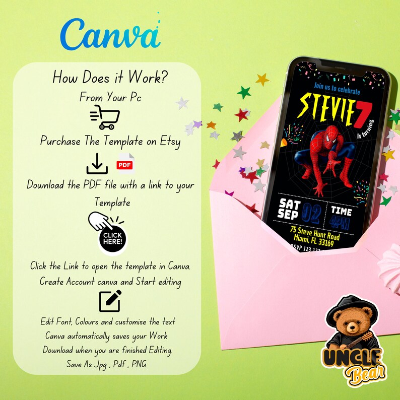 Editable Spiderman Birthday Mobile Invitation | Canva Template (instant ...