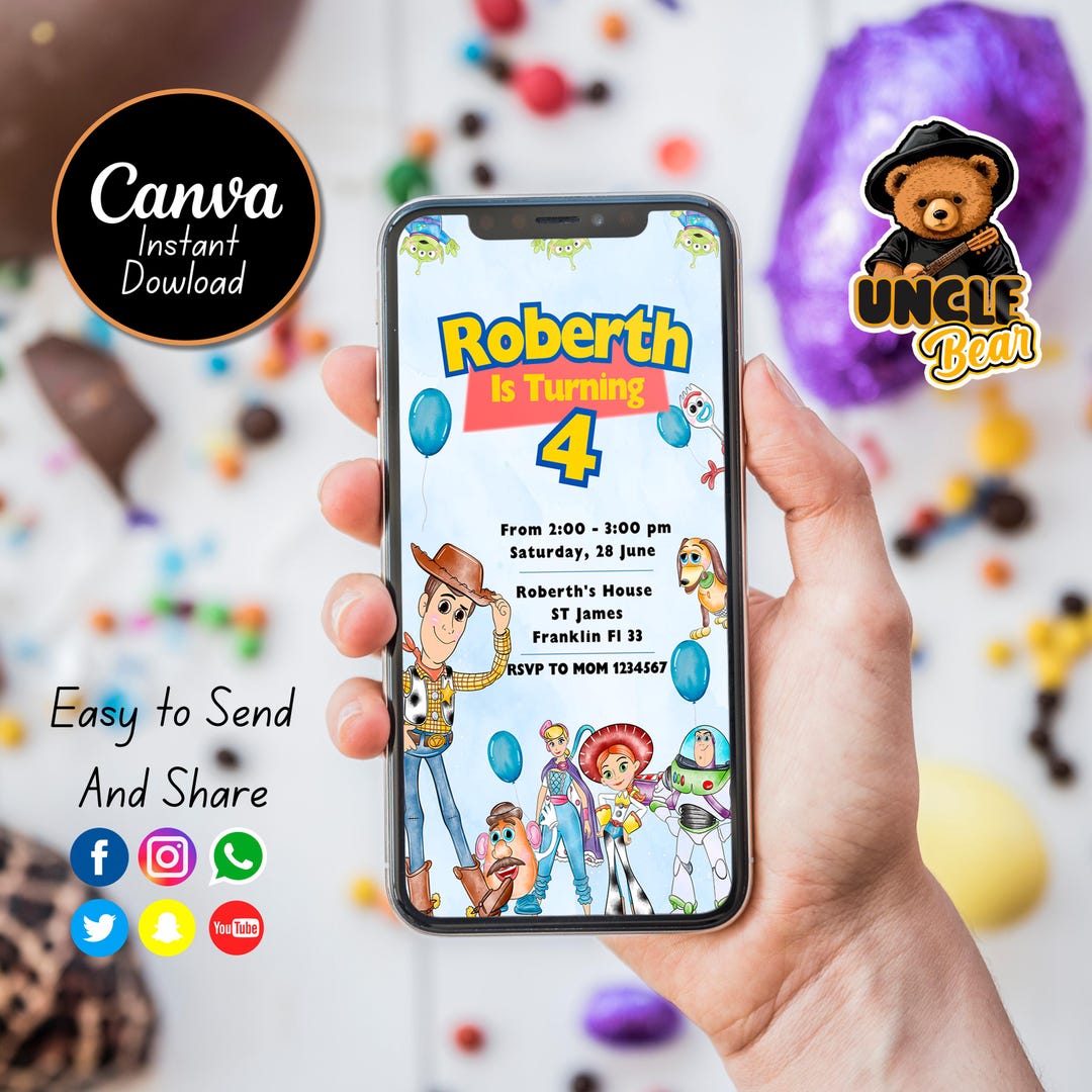 Editable Toy Story Mobile Invitation | Toy Story Birthday Invitation ...