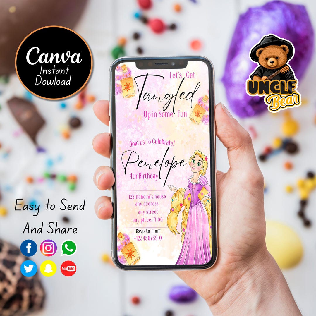 EDITABLE Tangled Digital Birthday Invitation, Tangled Birthday Party ...