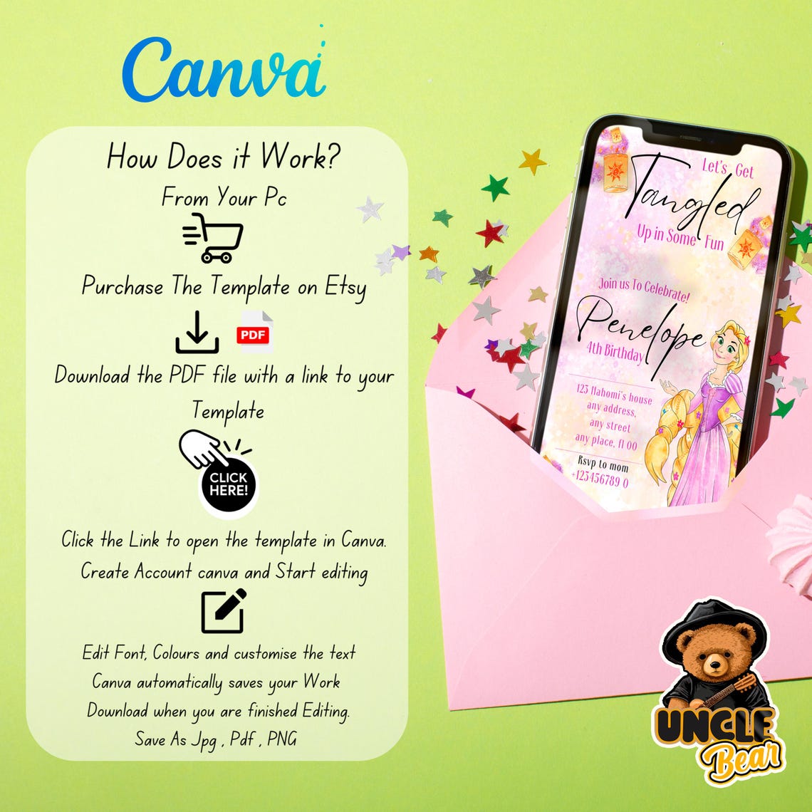EDITABLE Tangled Digital Birthday Invitation, Tangled Birthday Party ...