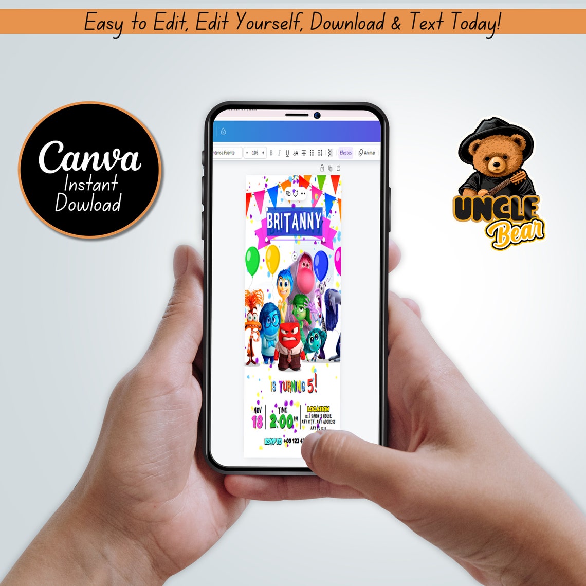 Inside Out 2 Mobile Invitation With FREE Inside Out Thank You Tags ...