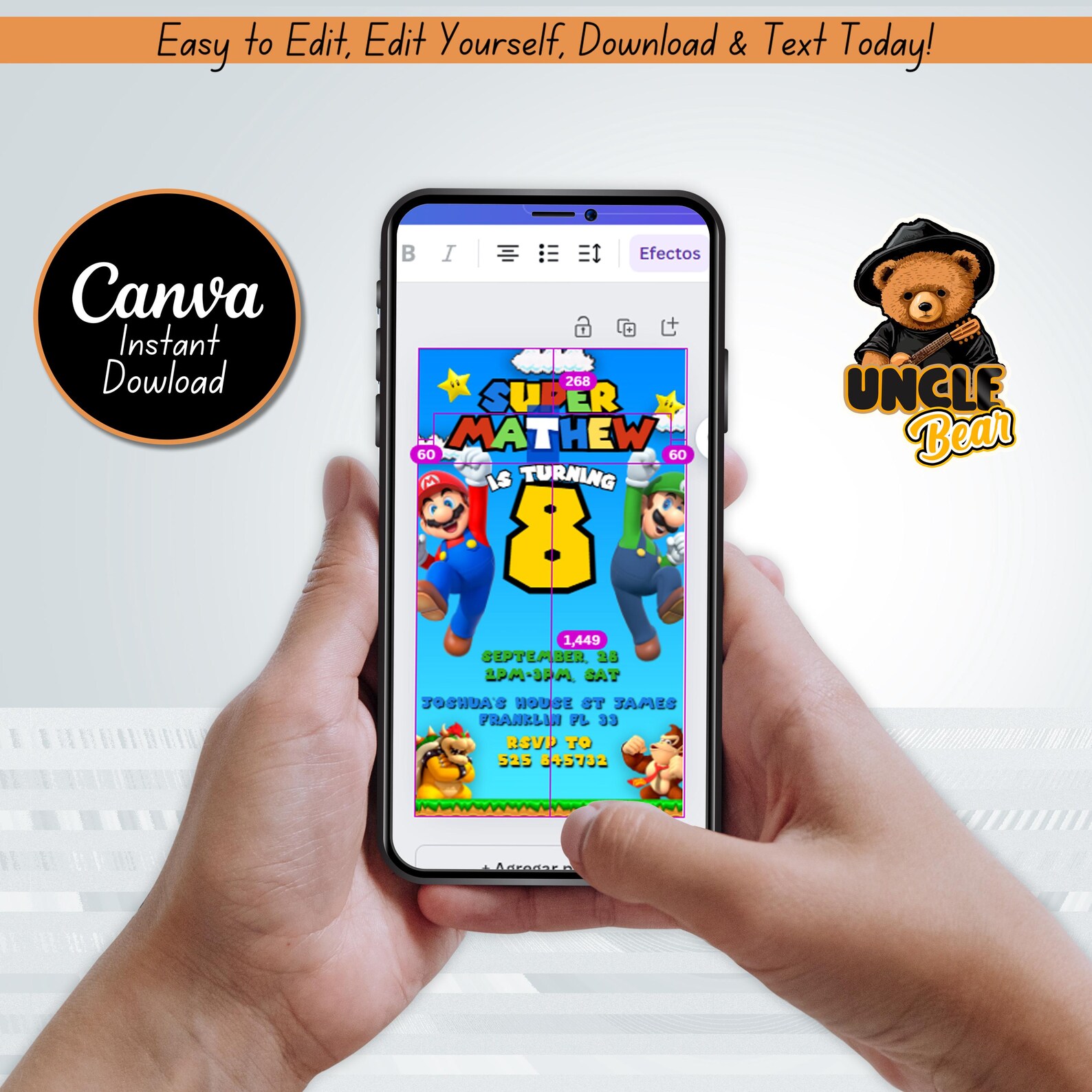 Super Mario Bros Mobile Digital Birthday Invitation | Super Mario ...