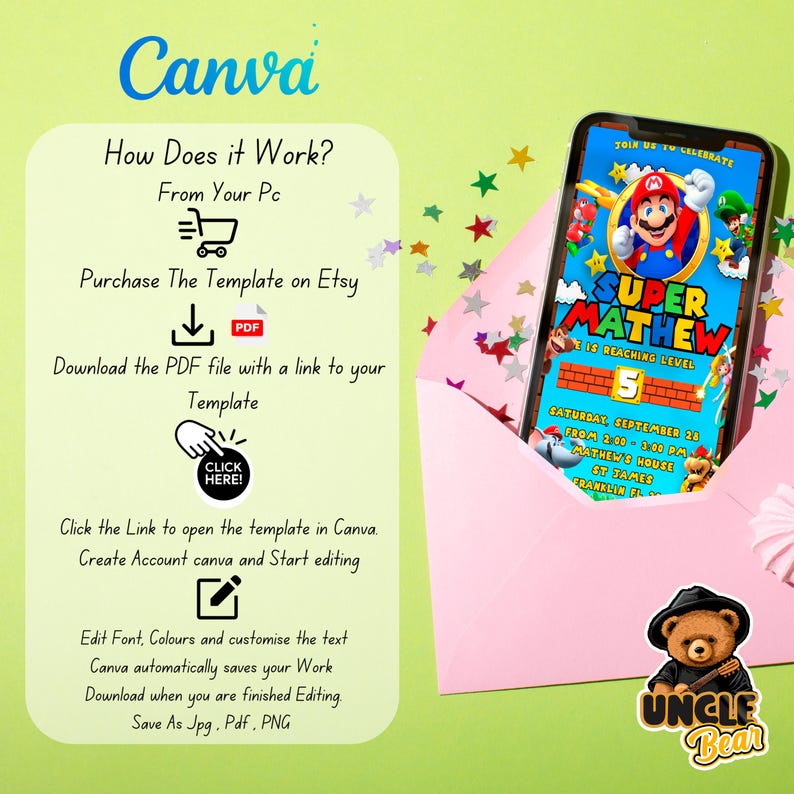 Super Mario Bros Mobile Digital Birthday Invitation | Super Mario ...