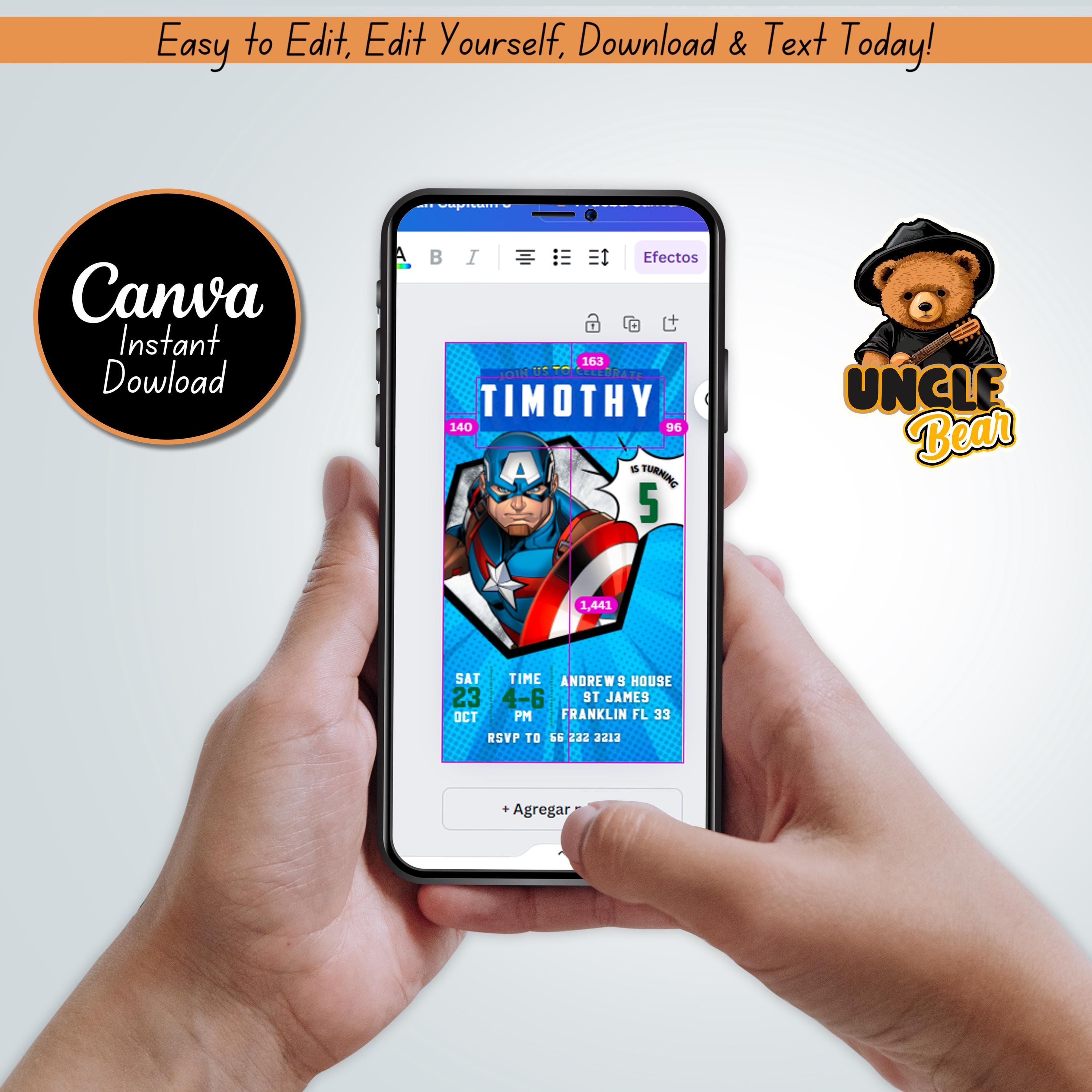 Editable Captain America Birthday Invitation, Party Invite (digital) - Etsy