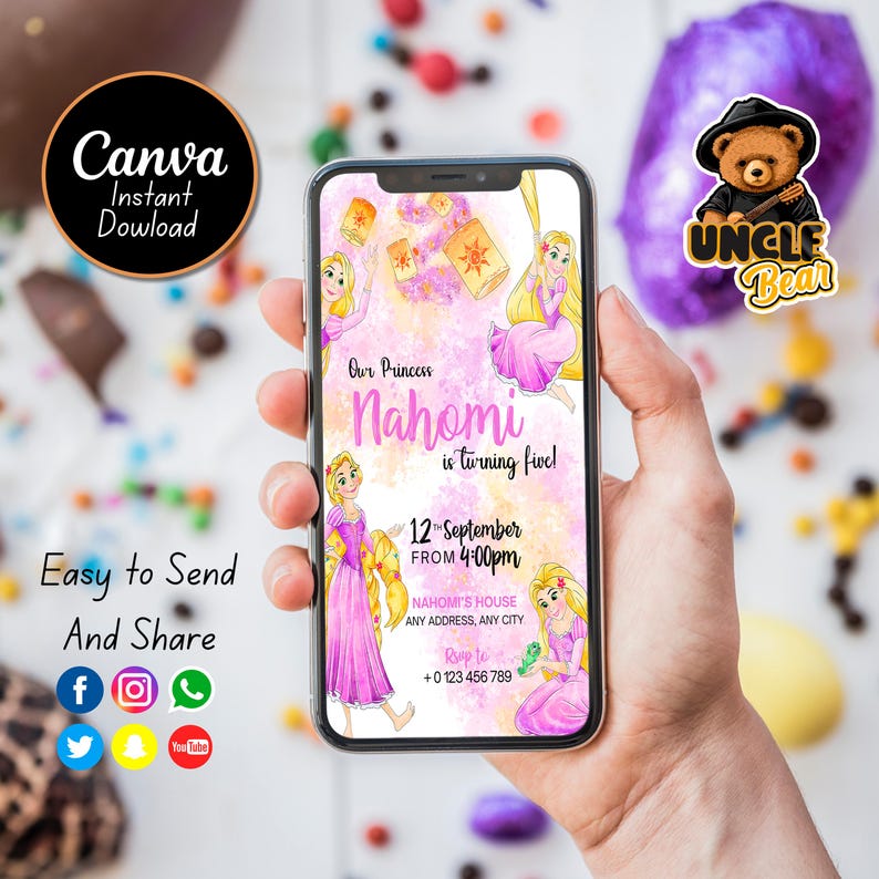 Tangled Digital Birthday Invitation, Tangled Birthday Party Mobile ...