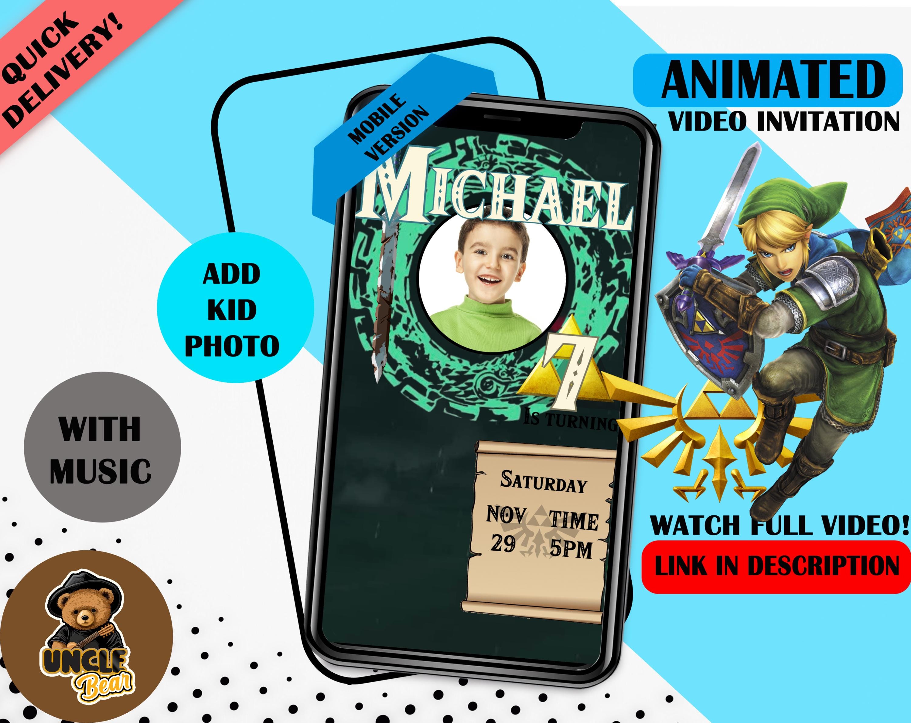 Zelda Animated Birthday Invitation, Personalized the Legend of Zelda ...
