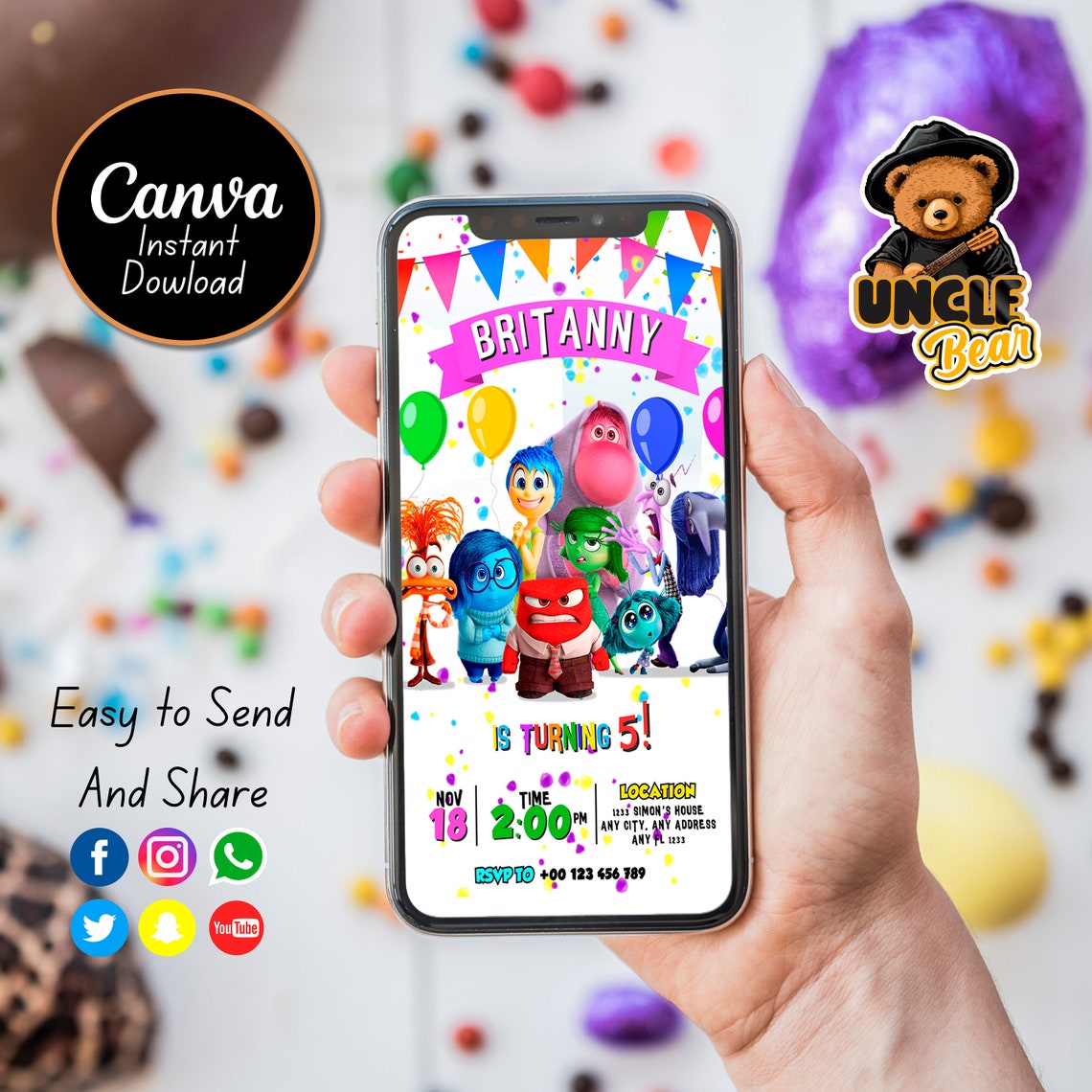 Inside Out 2 Mobile Invitation With FREE Inside Out Thank You Tags ...