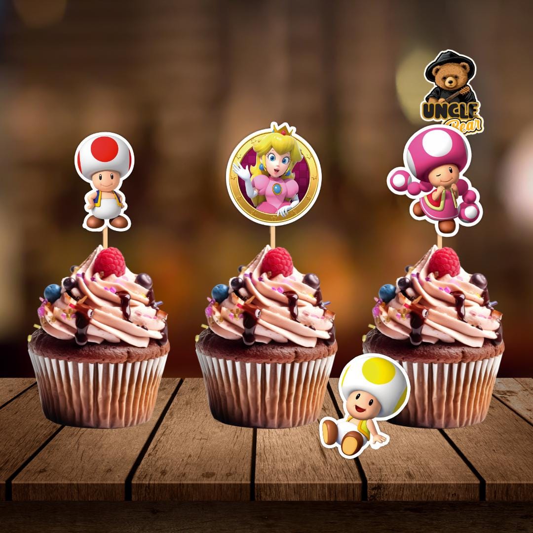 Peach Set of Cupcake Toppers, 4 Printable Princess Peach Cupcake ...