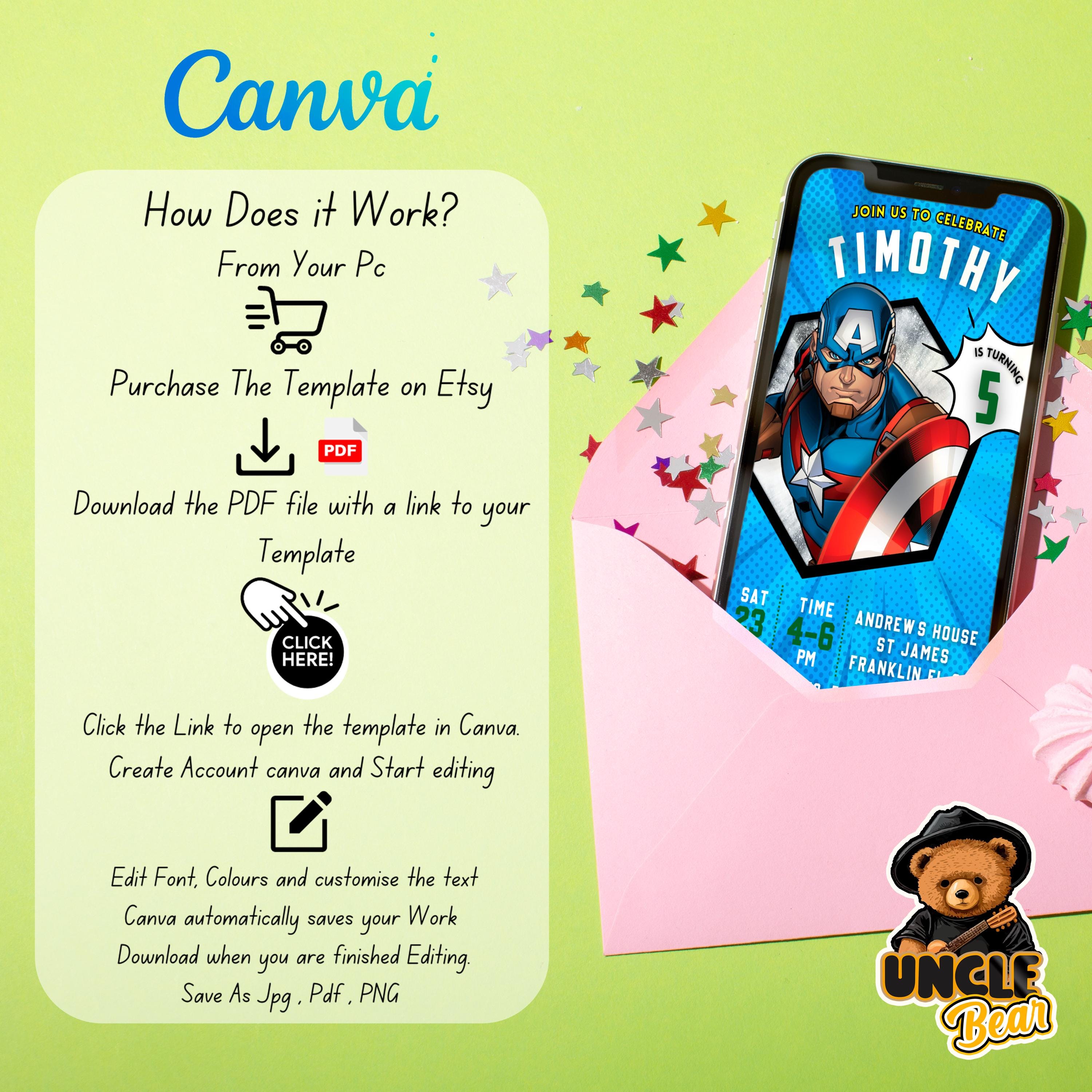 Editable Captain America Birthday Invitation, Party Invite (digital) - Etsy