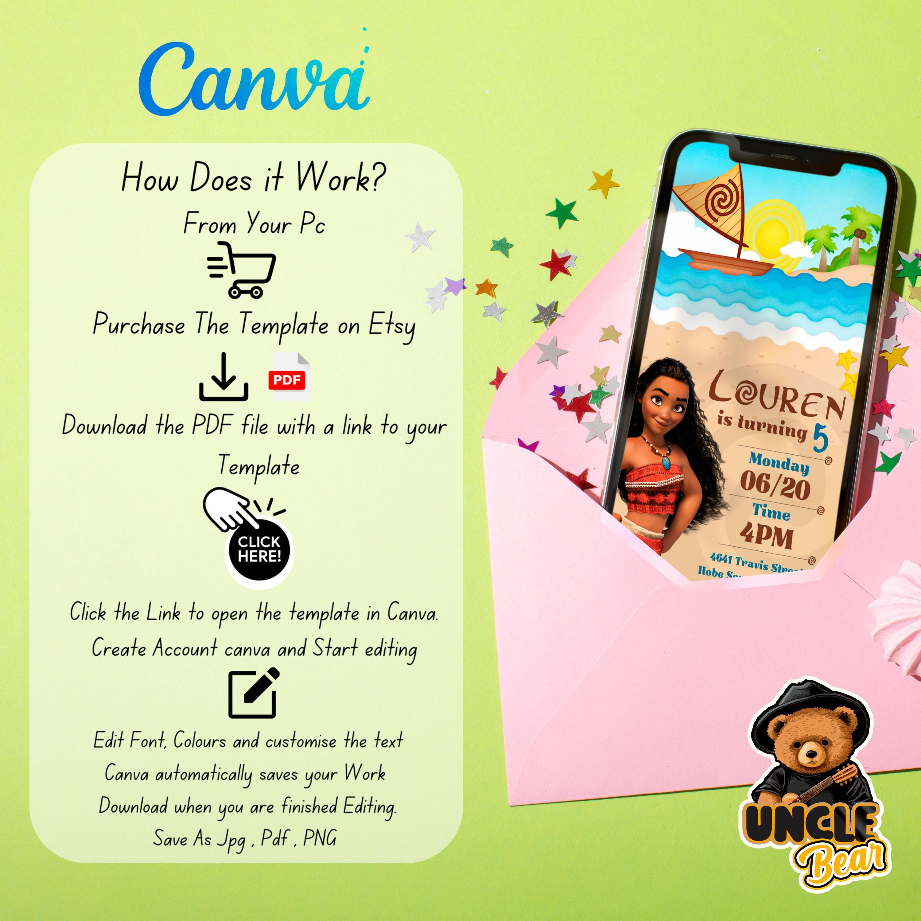 Editable Printable Moana Mobile Birthday Invitation Moana Baby Kids ...