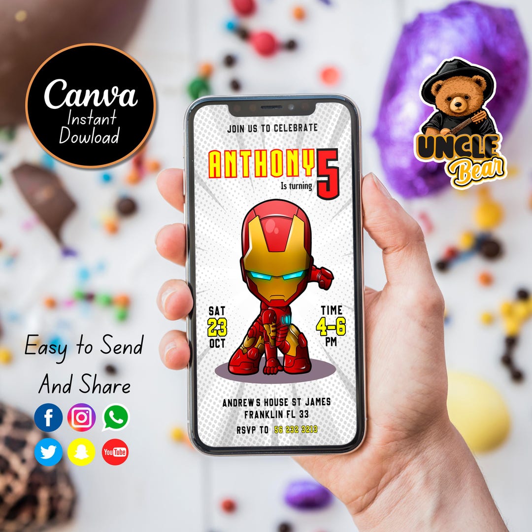 Invitación de ironman, invitación digital para fiesta de cumpleaños de ...