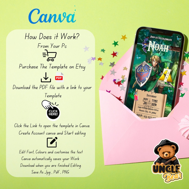 Editable the Legend of Zelda Birthday Electronic Invitation, Mobile ...
