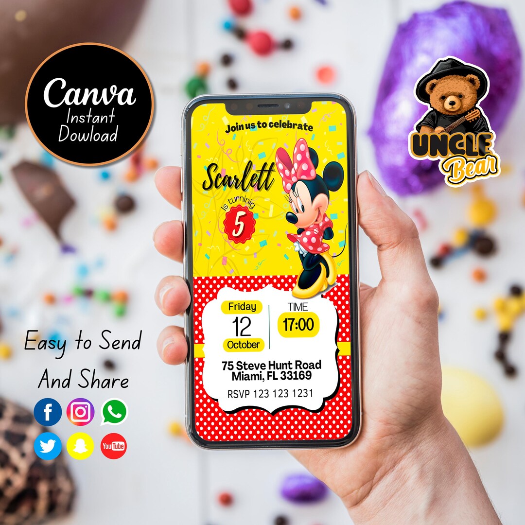 Plantilla de invitación de cumpleaños de Minnie editable para ...