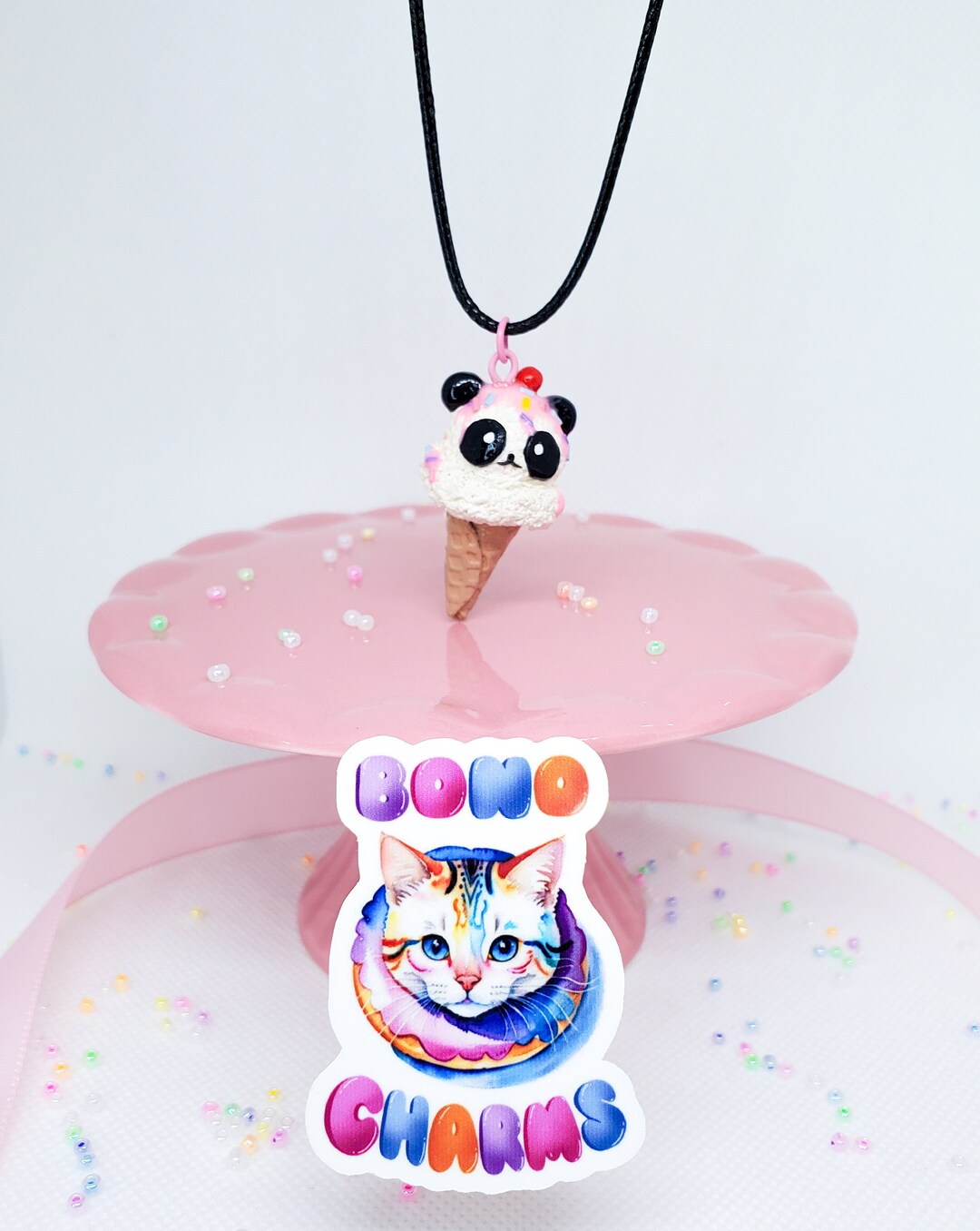 Panda Bear, Brown Bear, or Chocolate Scoop Ice Cream Necklace With Pink ...
