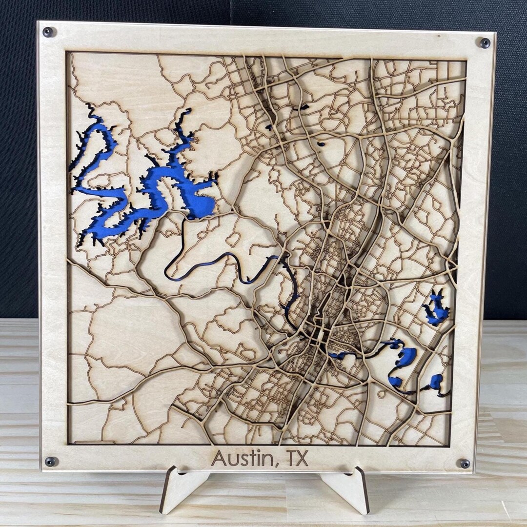 Austin Texas Topographic Map – Laser Cut City Map Wall Art, Roads ...