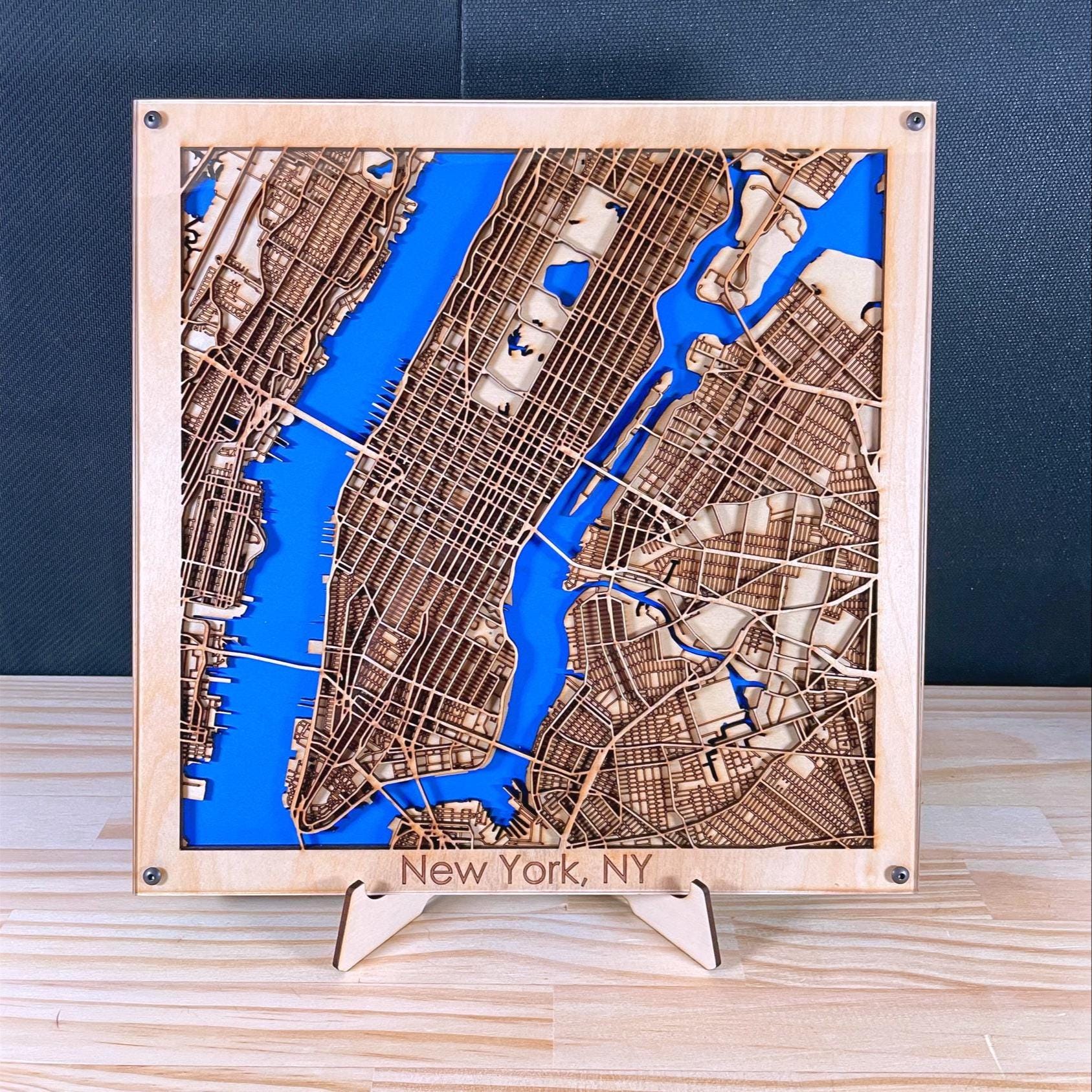 New York City Topographic Map – Laser Cut City Map Wall Art, Roads ...