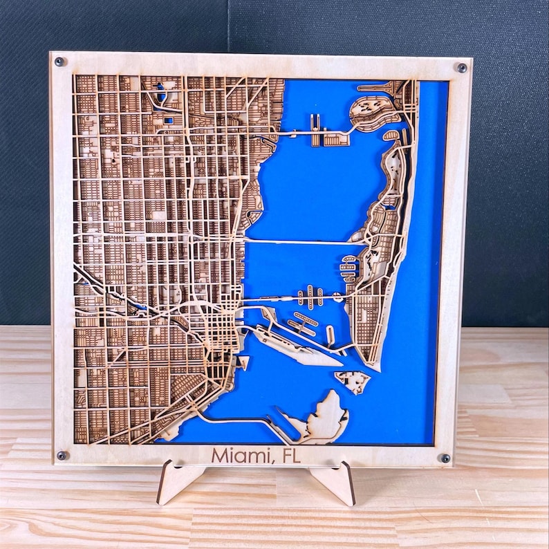 Miami FL Topographic Map – Laser Cut City Map Wall Art, Roads ...