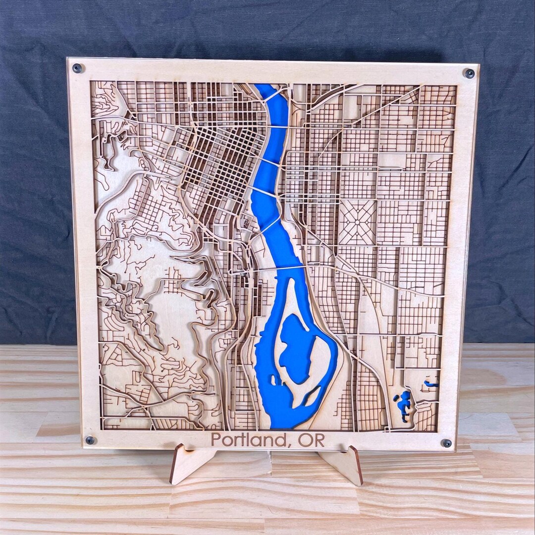 Portland OR Topographic Map – Laser Cut City Map Wall Art With Roads ...