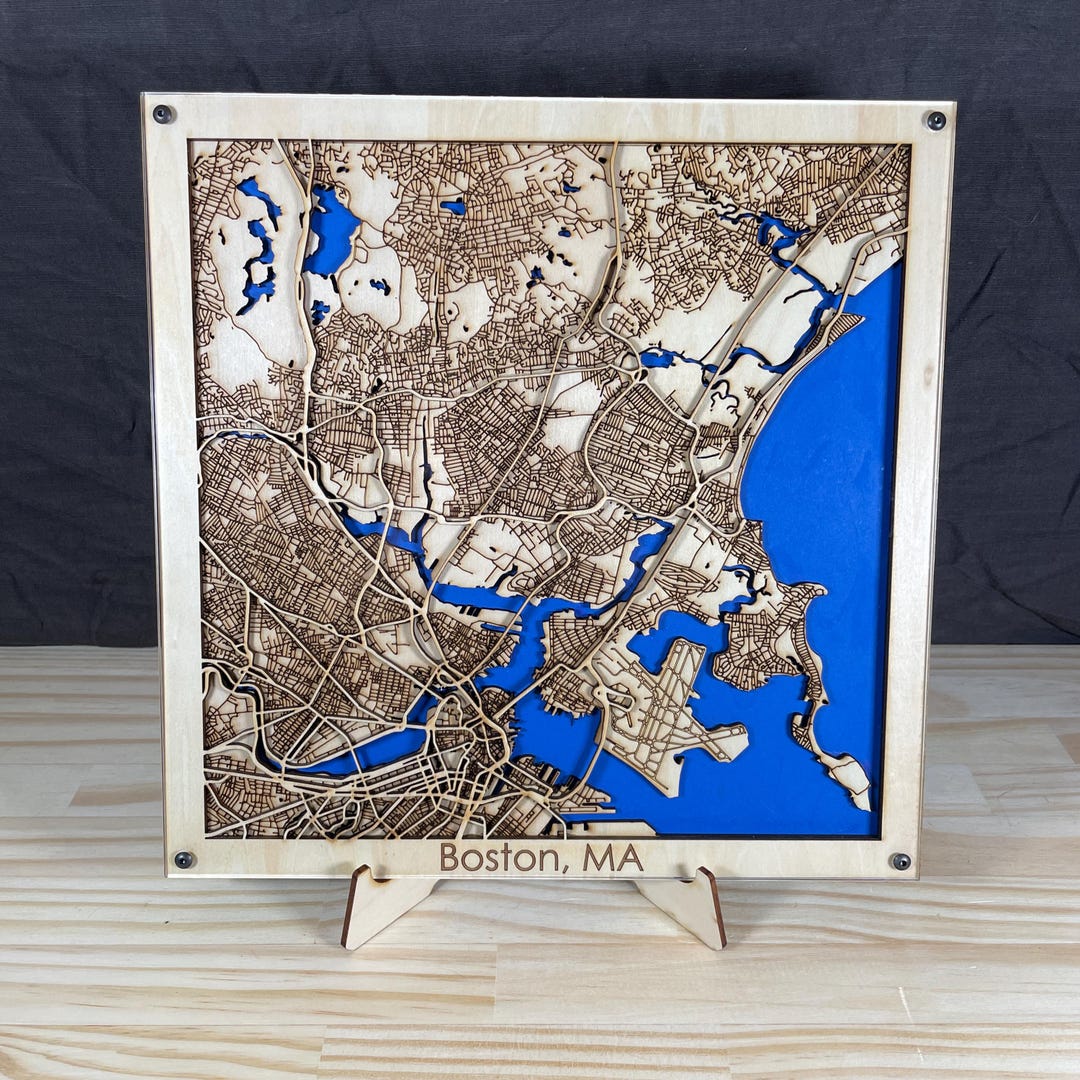 Boston MA Topographic Map – Laser Cut City Map Wall Art With Roads ...