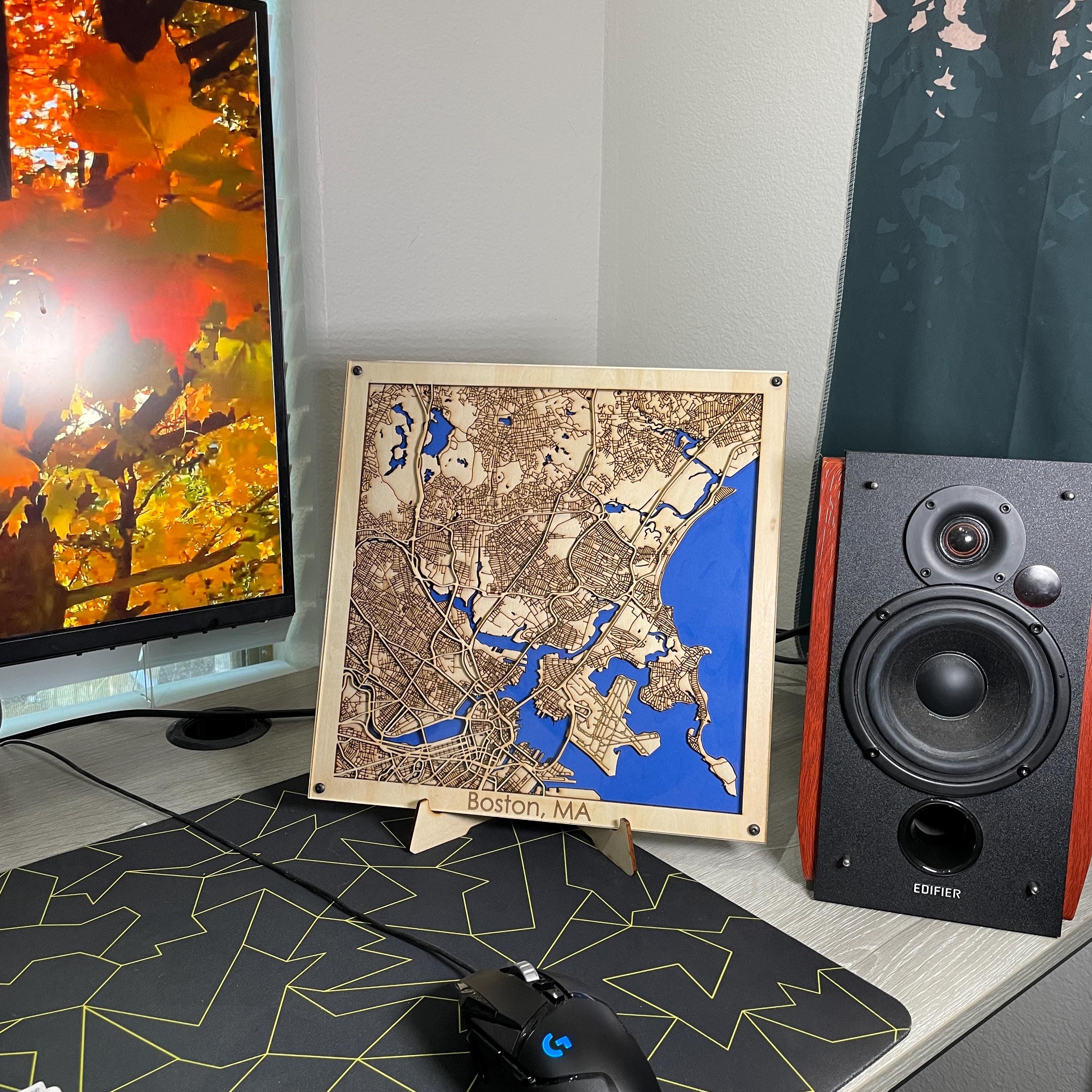 Boston MA Topographic Map – Laser Cut City Map Wall Art With Roads ...