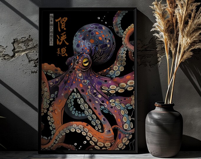 Octopus Japanese Art Inspired Print | Japanese Comic Style | Semi-gloss ...