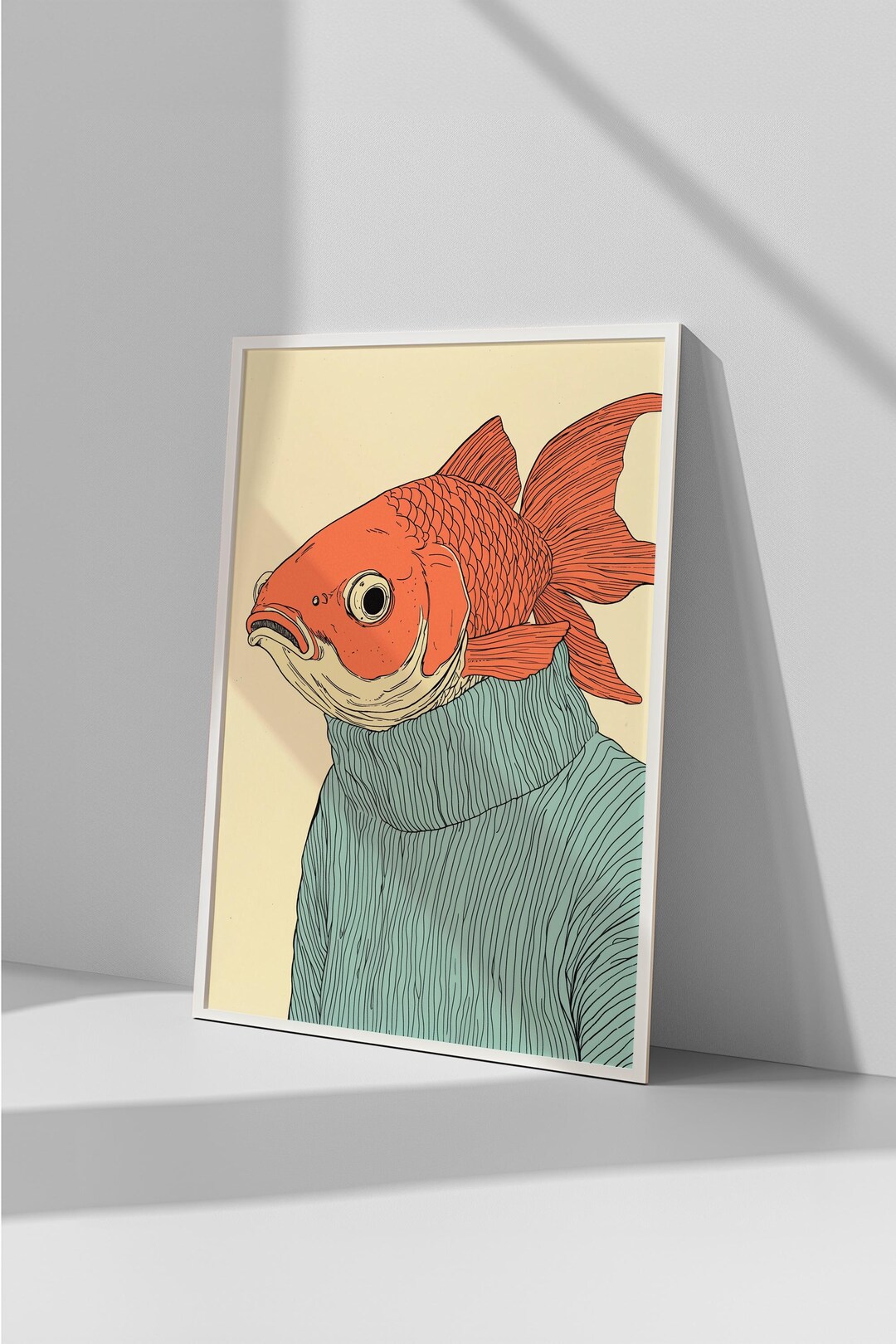 Fish Man in Blue Sweater Poster | Chill Cartoon Style Art | Whimsical ...