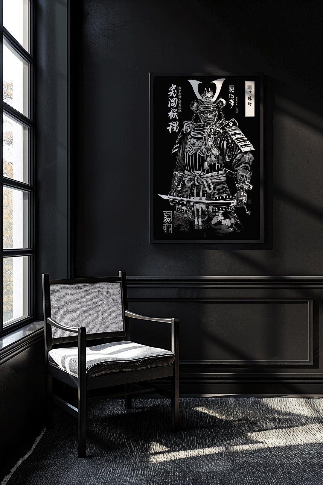 Samurai Cartoon Art Print Warrior Japanese Art Gaming Room Decor Semi ...