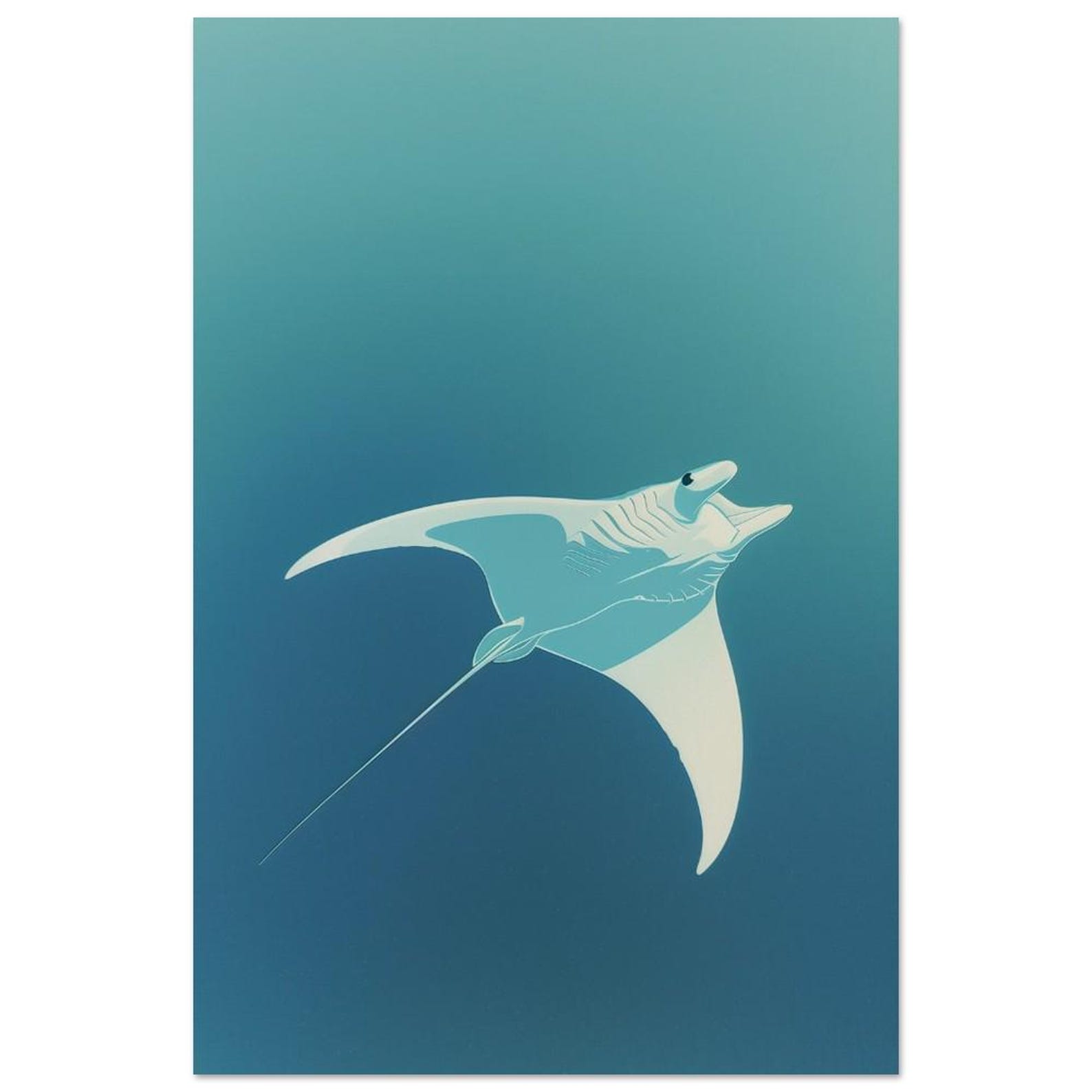 Manta Ray Poster Pastel Blue and White Gradient Minimalist Design Semi ...