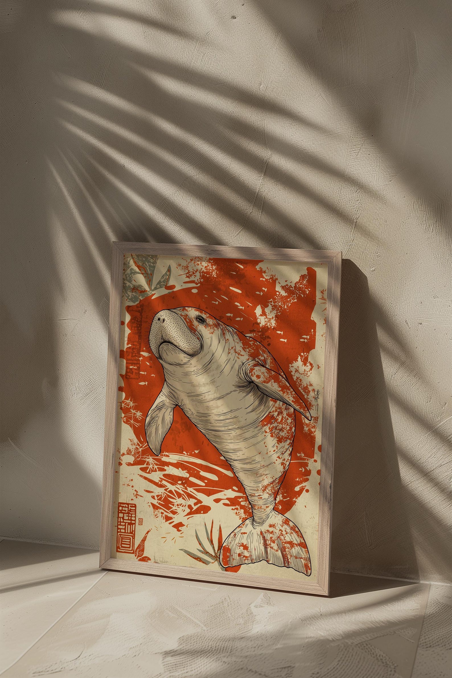 Manatee Artwork Ukiyo-e Inspired Minimalism Japanese Style Elegant ...