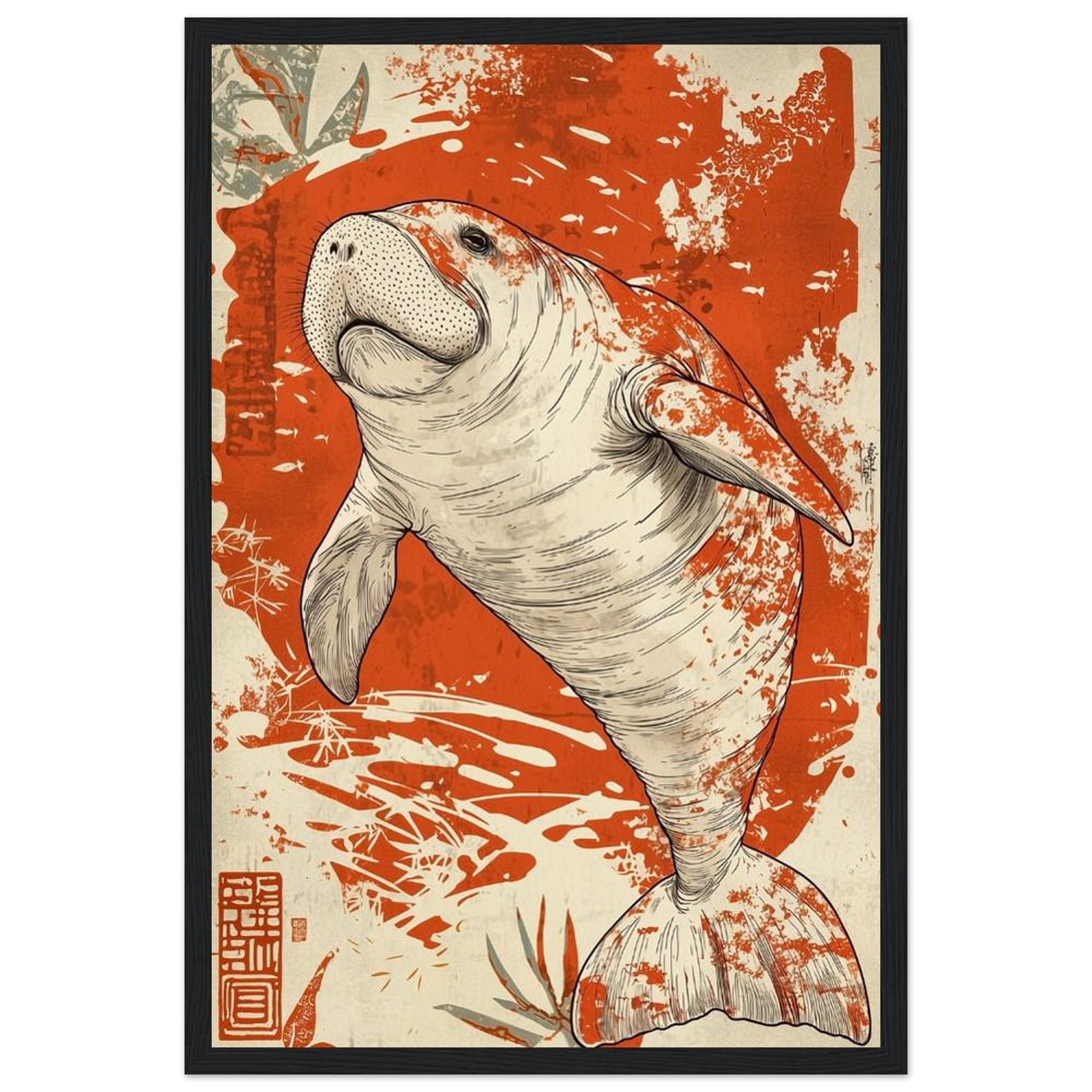 Manatee Artwork Ukiyo-e Inspired Minimalism Japanese Style Elegant ...