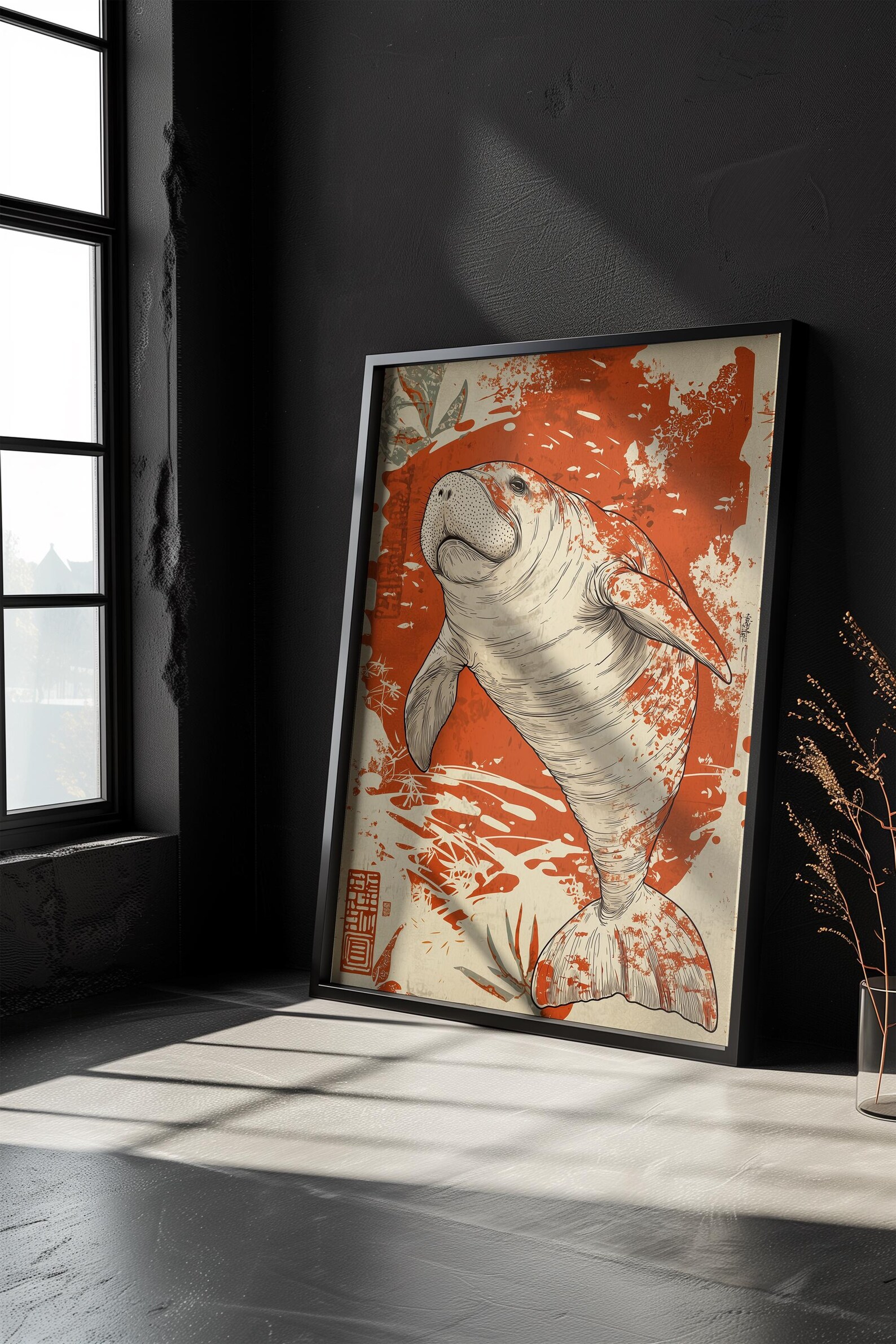 Manatee Artwork Ukiyo-e Inspired Minimalism Japanese Style Elegant ...