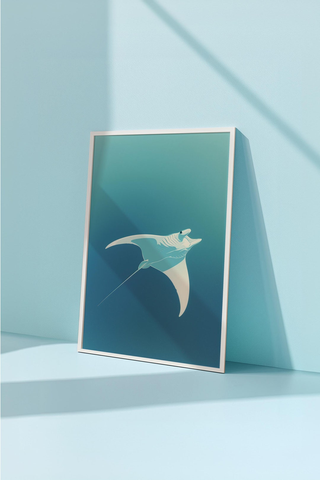 Manta Ray Poster Pastel Blue and White Gradient Minimalist Design Semi ...