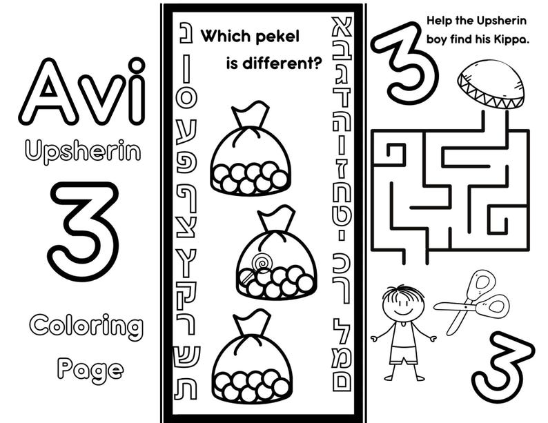 Customizable Upsherin Coloring Page: Jewish Boy Birthday Activity ...